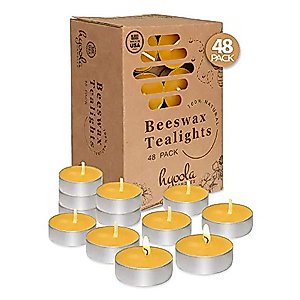 HYOOLA Beeswax Tealight Candles in Aluminum Cup - 48 Pack - 100% Pure Natural Beeswax Candles