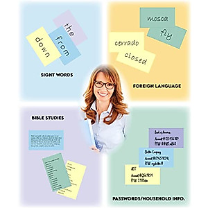 1,100 blank flashcards (2" x 3-1/2") in 5 colors, with storage box. Ideal for students, teachers, note-taking, and language learning. Made in USA.