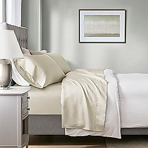 Beautyrest 1000 Thread Count, Solid Color Sheet Set, Elastic Deep Pocket, All Season, Breathable, HeiQ Smart Temperature, Soft Cotton Blend Bedding, Matching Pillowcase, King Ivory 4 Piece