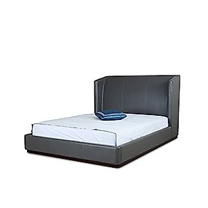 Manhattan Comfort Lenyx Mid Century Modern Faux Leather Upholstered Bed Frame, Queen, Graphite