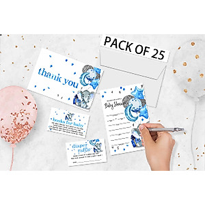 Baby Shower Invitation Set, Fill In Invites Cards, Books For Baby, Diaper Raffle, Thank You, Baby Shower, Each Design 25 Cards & Envelopes (Total 100 Cards) – (bb006-taozhuang)