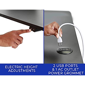 Stand Steady Tranzendesk Power | 55 Inch Electric Standing Desk with Built-In Charging | Height Adjustable Sit to Stand Desk | Electronic Standing Workstation with 1 AC Outlet & 2 USB Ports (55/Black)