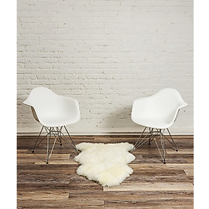 Natural Milan Genuine Sheepskin Area Rugs with Thick and Lush Pile, Fluffy Sheep Fur Rug with Anti-Skid Backing for Bedroom Living Room, Single Pelt, Ivory 2 ft x 3 ft