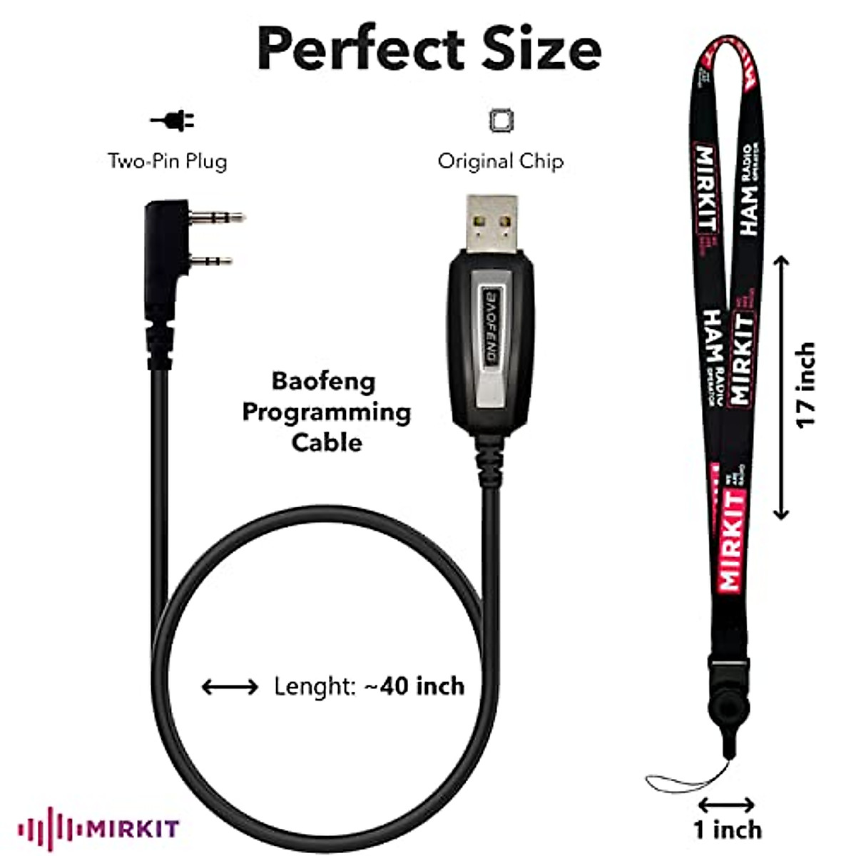 MIRKIT Baofeng Programming Cable for UV-5R and UV-82 for Two Way Ham Portable Radios: UV-5R,5RA,5R Plus,5Re,BF F8HP, BF-888S, UV82HP, 5RX3 and Lanyard