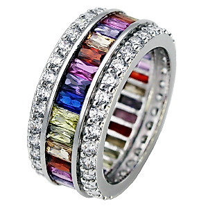 Womens Multicolor Band Baguette Gemstone Rings 925 Sterling Silver Ring Sizes 6 - 12 (8)