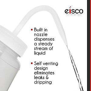 EISCO 6PK Wash Bottle for Ethanol, 500ml - Labeled with Color Coded Chemical & Safety Information (2 Color) - Wide Mouth, Self Venting, Low Density Polyethylene Labs