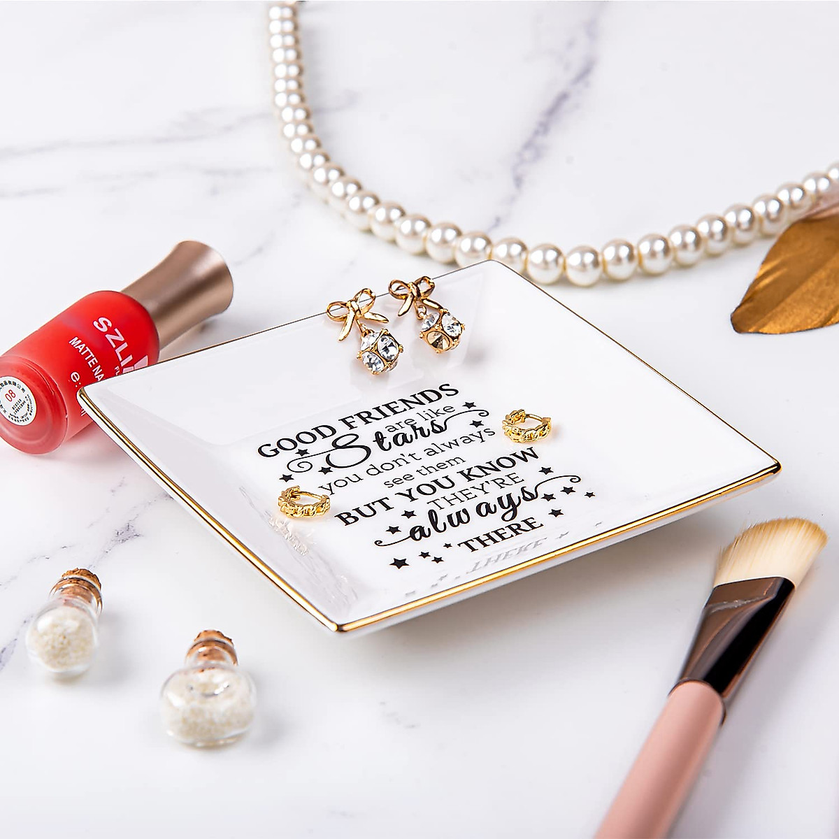 Kaidouma Friend Gifts for Women - Ceramic Ring Trinket Dish Jewelry Tray - Birthday Christmas Gifts for Her Best Friends Female - Friendship Gifts for Women Friends - Good Friends are Like Stars Gift