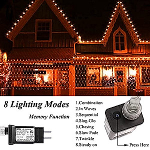 Vicila LED Net Light Halloween Decor Mesh Lights, Tree Warp Fairy Lights Outdoor Hanging String Light for Home, Bedroom, Christmas, Garden, Walkway, Bushes Decor-9.8ft x 6.6ft(Orange)