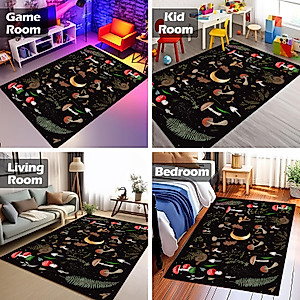 Osimiccp Mushroom Rug for Bedroom,3'x5' Non Slip Soft Hippie Moon Rug for Living Room Boys Room Game Room Area Rug Mushroom Decor