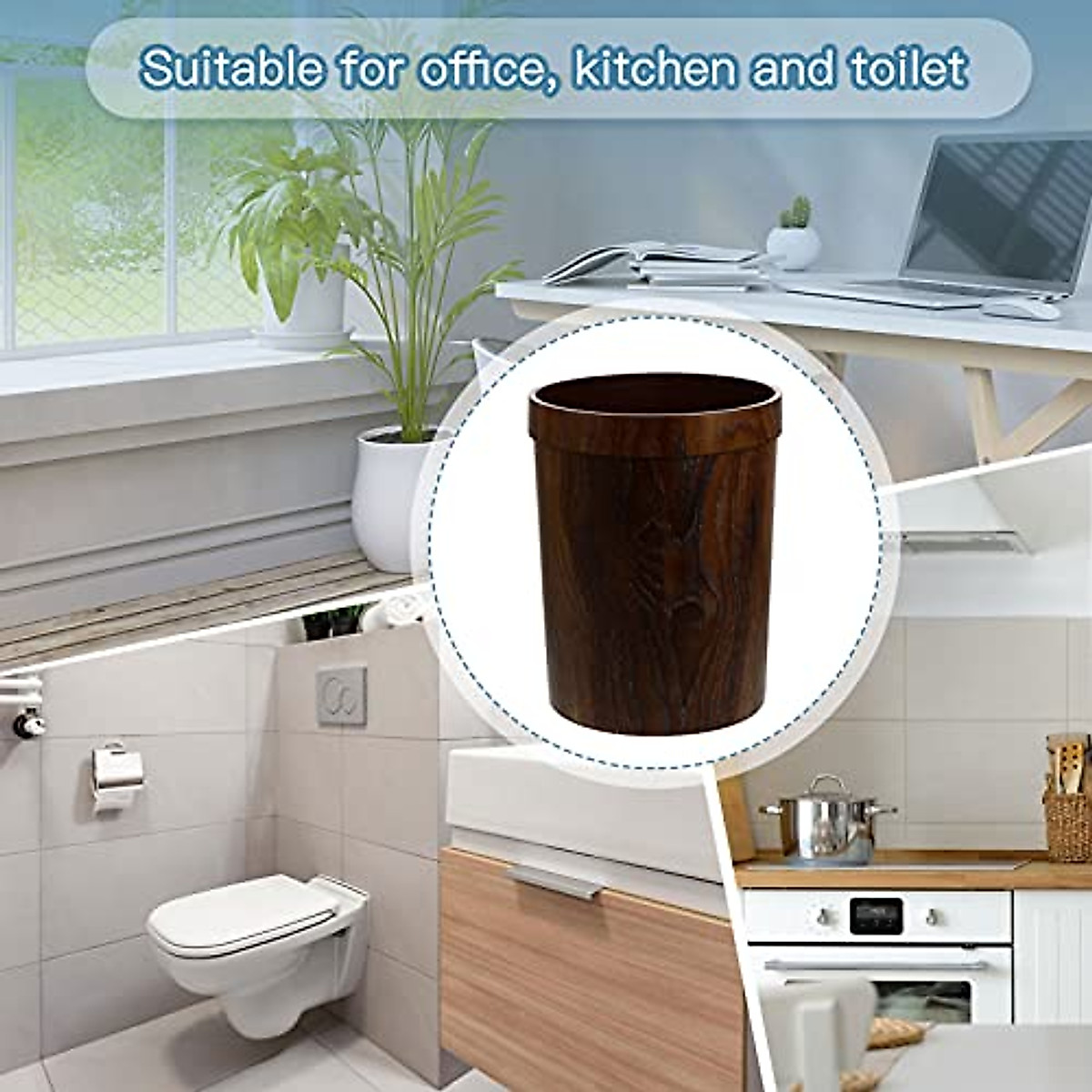 NUOBESTY Plastic Trash Can Bin Wastebasket Wood Grain Garbage Container for Bathroom Kitchen Laundry Room Home Office Dorms Rubbish Box 27. 5x21. 2x21. 2 cm Coffee