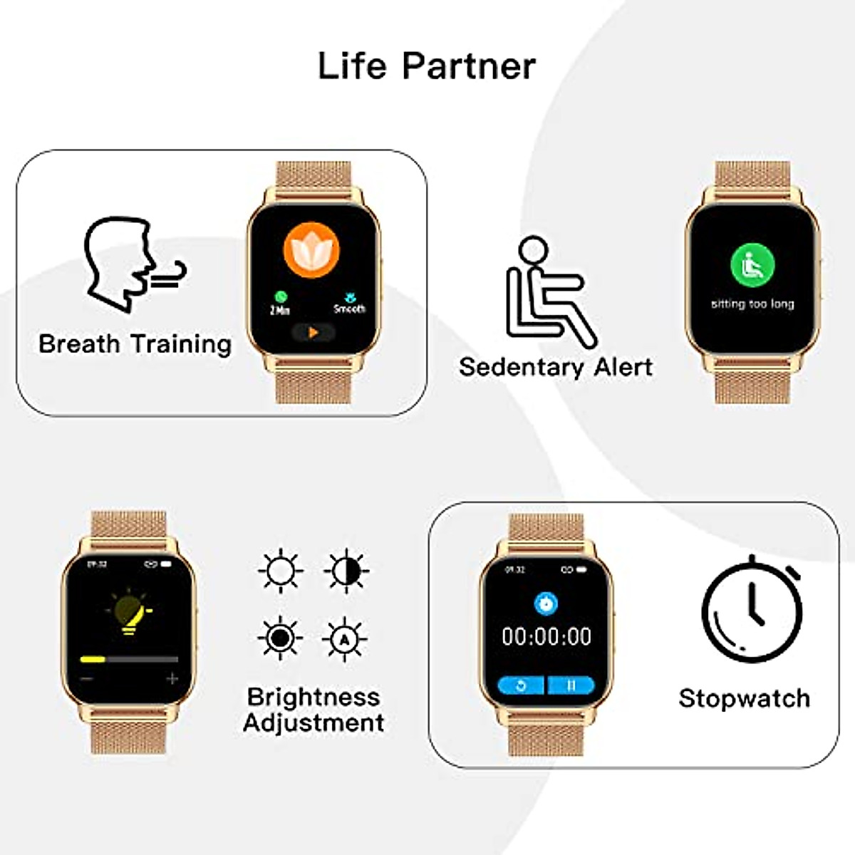 Popglory Smart Watch Call Receive/Dial, 1.85'' Smartwatch with AI Voice Control, Blood Pressure/SpO2/Heart Rate Monitor, Fitness Tracker Watch with 2 Straps for Men & Women iOS & Android Phones