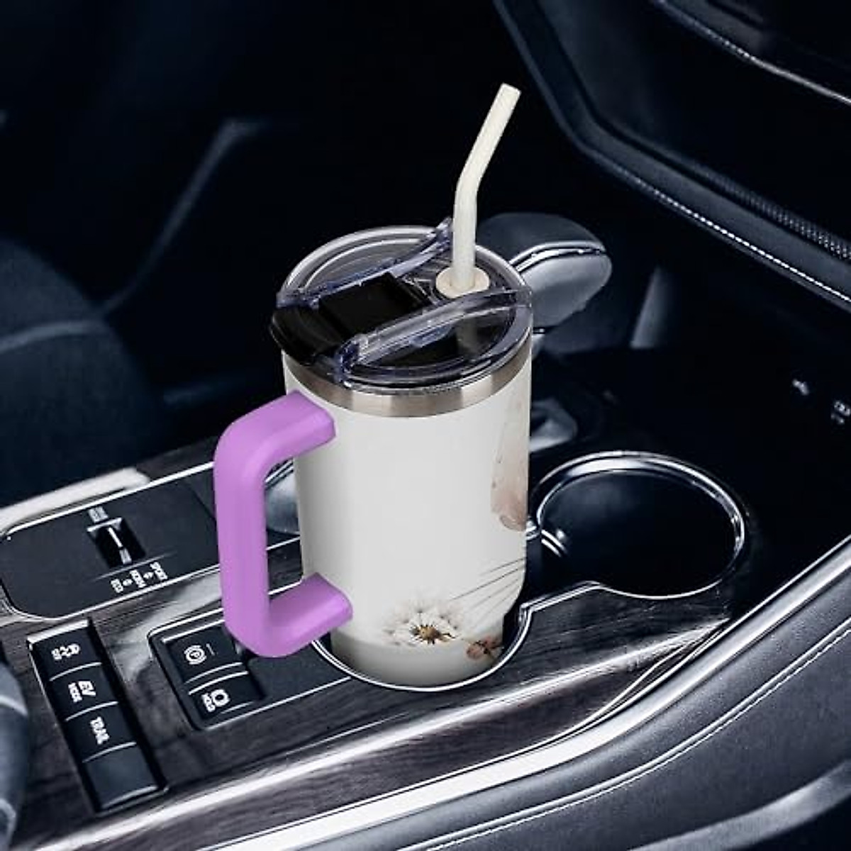 LLUTSNTH 40 Oz Vacuum Tumbler with Violet Handle Leakproof Insulated Tumbler Holding Dandelion Stainless Steel Travel Mug with Lid And Straw Coffee Cup Cute Water Bottles Cup Holder Friendly
