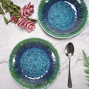 Melamine Pasta Bowls Large Salad Bowls Set 9 inch Sets of 6 pcs Soup Bowls Wide Shallow Flat Turquoise Teal Round Dinnerware Tableware Dishwasher Safe Not Microware Not Oven