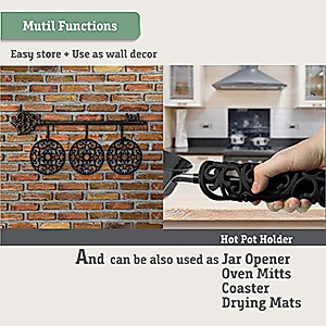 Makerstep Silicone Trivet Mat 3 Set in Heart Design Trivets. Hot Pan Holder Hot Pads for Countertop & Table. Non Slip, Serving Dishes Plates. Dishwasher Safe, Heat Resistant Kitchen Gadgets, Black