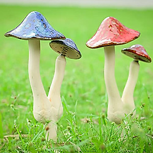 Mushroom Yard Decor - 2pcs Ceramic Mushroom for Garden, Mushroom Statue Decor, Fairy Garden Stakes Ceramic Lawn Ornament Decor Plants Stake