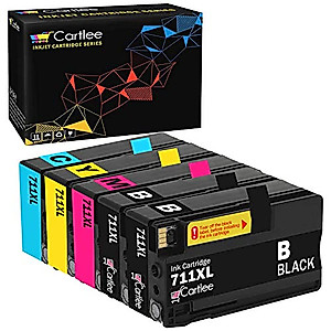 Cartlee Set of 5 Compatible 711XL 711 High Yield Ink Cartridges for HP Designjet T120 T520 Printers (2 Black, 1 Cyan, 1 Magenta, 1 Yellow)