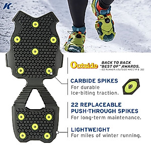 Korkers Ice Runner Ice Cleats - Lightweight and Durable - 22 Replaceable Carbide Spikes - Green/Orange - Medium