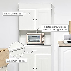 HOMCOM 72" Kitchen Buffet with Hutch, Freestanding Pantry Cabinet with Utility Drawer, 2 Door Cabinets, Adjustable Shelves and Countertop, White Wood Grain