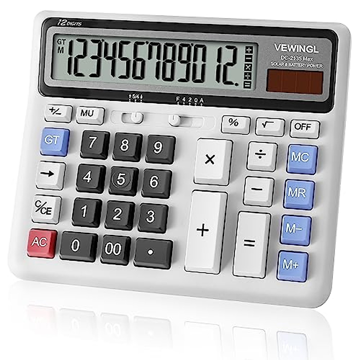 Desk Calculator 12 Digit, Large Computer Keys,Desktop Dual Power Battery and Solar, Calculator with Large LCD Display for Office,School, Home & Business Use,Automatic Sleep.7.6 * 6.4in (Black)