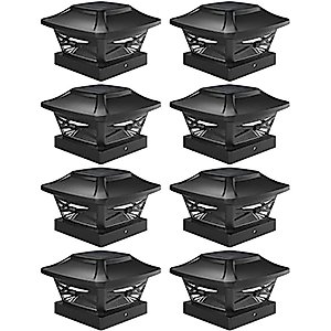 Davinci Lighting Renaissance Solar Outdoor Post Cap Lights - Includes Bases for 4x4 5x5 6x6 Posts - Bright LED Light - Slate Black (8 Pack)