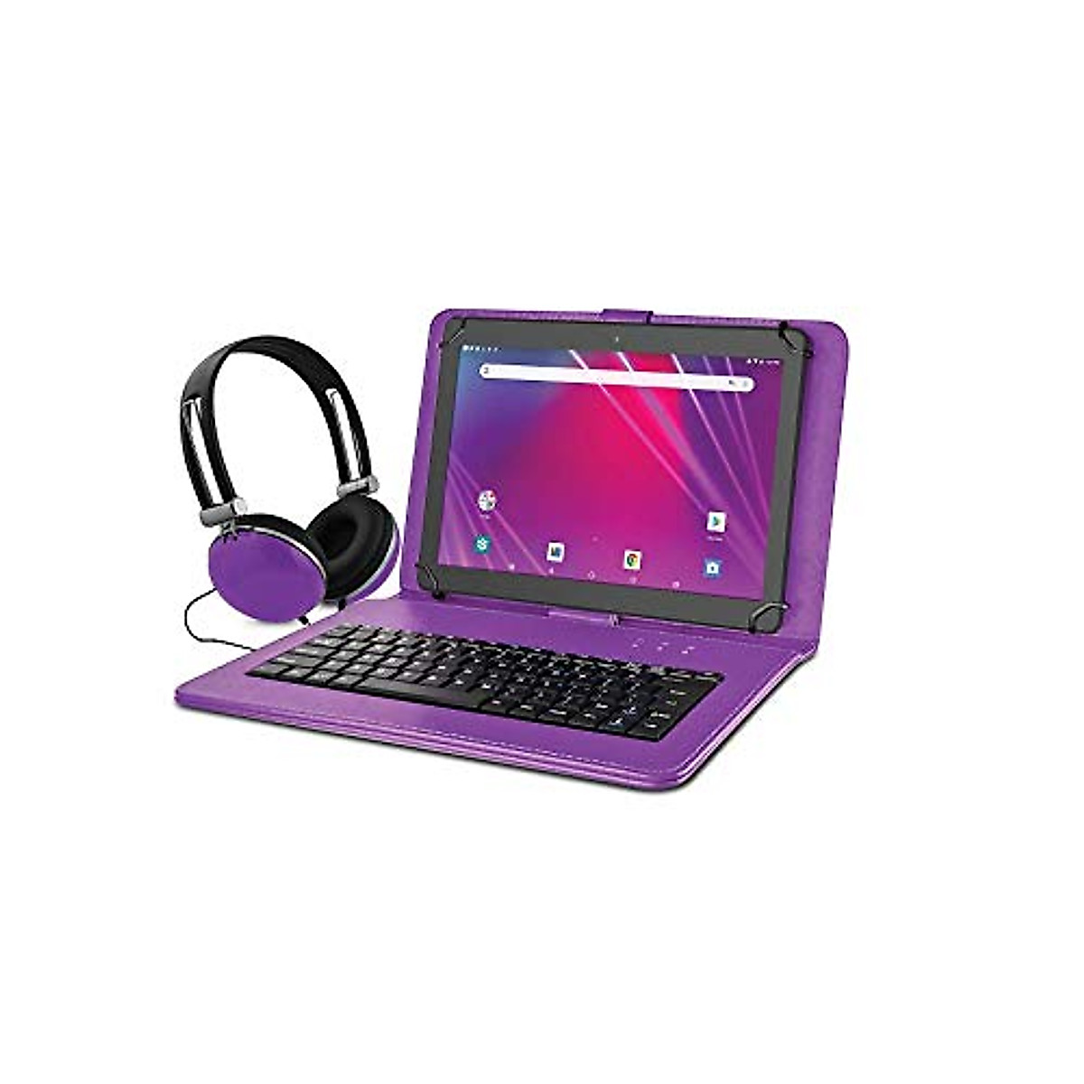 Ematic 10.1" 16GB Tablet with Android 8.1 GO + Keyboard Folio Case and Headphones, Purple (EGQ238BDPR)