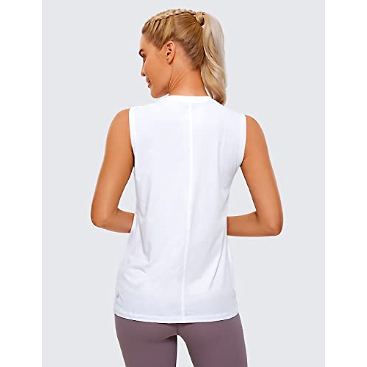 CRZ YOGA Pima Cotton Workout Tank Top for Women Loose Sleeveless Tops High Neck Yoga Tanks Athletic Gym Shirts White X-Large