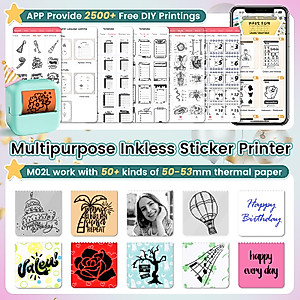 Mandizza Sticker Printer- M02L Pocket Printer with 6 Rolls Paper Thermal Mini Printer Portable Printer for Printing Photos, Study Notes, Scrapbook, Journal, Birthday, Green