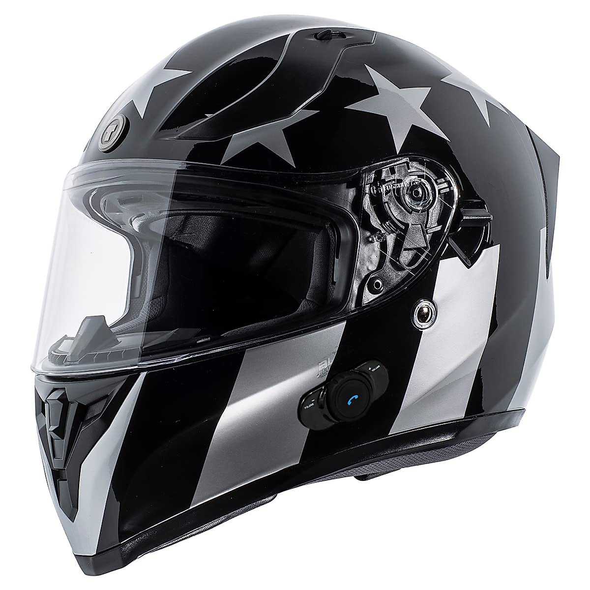 TORC T15B Bluetooth Integrated Full Face Motorcycle Helmet With Graphic (Gloss Black Captain Shadow,Medium)