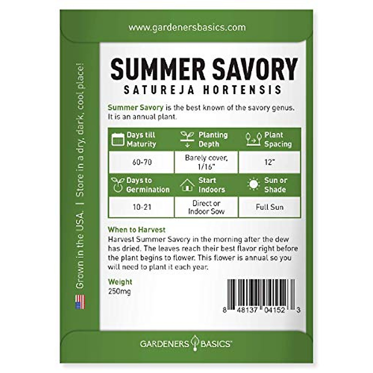 Summer Savory Seeds for Planting is A Heirloom, Non-GMO Herb Variety- Satureja Hortensis Herb Seeds Great for Indoor, Outdoor, Hydroponic Gardening by Gardeners Basics