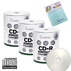 Smartbuy 300-disc 700mb/80min 52x CD-R Silver Inkjet Hub Printable Blank Media Disc + Free Micro Fiber Cloth