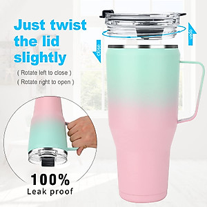 Sursip 40 oz Insulated Tumbler with Screw Lid - Stainless Steel Vacuum Cup with Straw and Handle, Keeps Drinks Cold up to 24 Hours - Sweat/Leak Proof, Dishwasher Safe, Fits Car Cup Holder (Waves)