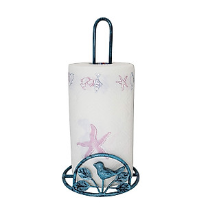 Cast Iron Bird & Tree Scroll Paper Towel Holder, Turquoise