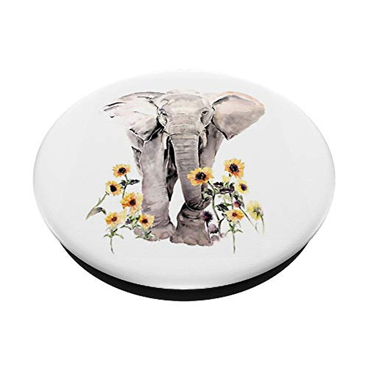 Realistic Elephant Beautiful Pretty Sunflowers White Yellow PopSockets Grip and Stand for Phones and Tablets