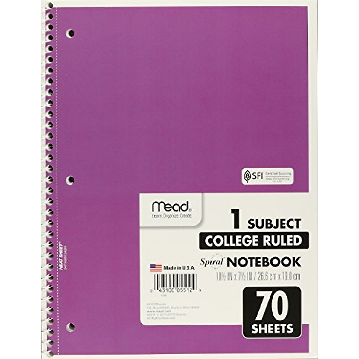 Mead Spiral Notebook, College Ruled, 1 Subject, 70 Sheets, 7.5" x 10.5", 12 Pack, Assorted Colors (05512-12)