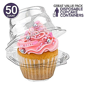 Stock Your Home Individual Plastic Cupcake Containers Disposable with Connected Airtight Dome Lid (50 Count) Clear Single Cupcake Container, BPA Free
