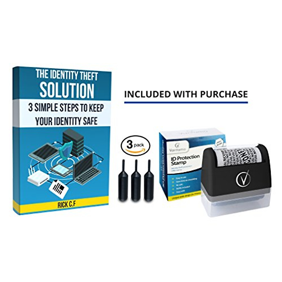 Identity Theft Protection Roller Stamps Wide Kit, Including 3-Pack Refills - Confidential Roller Stamp, Anti Theft, Privacy & Security Stamp, Designed for ID Blackout Security - Classy Black