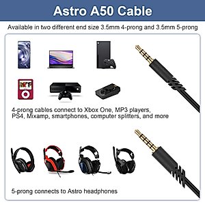 Zosvoses A50 Headset Cable with Inline Mute & Volume Control Compatible with Astro A10, A30, A40, A40TR, A50 Headset Cord for Xbox One PS4 Controller, 6.56ft