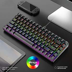 ASHATA TypeC Wired Gaming Keyboard, Portable 84 Keys Type‑C Backlight Gaming/Office Keyboard for PC/Laptop, Blue Switch (Black Blue axis Mixed Light)