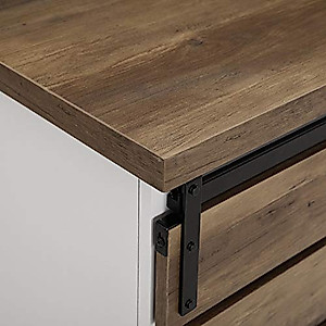 Walker Edison Willa Modern Farmhouse Sliding Single Slat Door Storage Console, 32 Inch, White and Rustic Oak