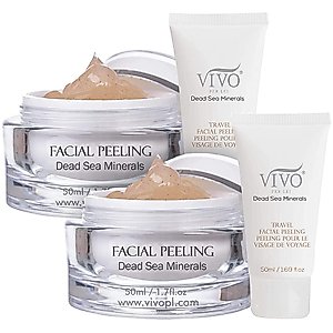 Vivo Per Lei Facial Peeling Gel - Face Peel Containing Dead Sea Minerals and Nut Shell Powder - Exfoliating Gel And Blackhead Remover (Pack of 2) Includes 2 Travel Facial Peel tubes