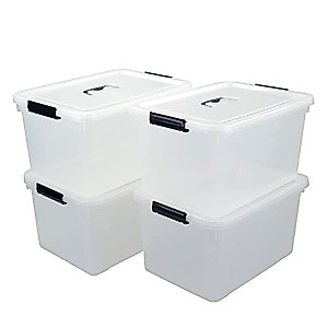 Tyminin 4-Pack 17.5 Quart Plastic Latch Storage Box, Storage Bin with Lids, Clear