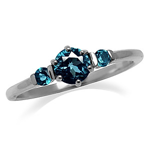 Silvershake Petite 3 Stone Genuine London Blue Topaz White Gold Plated 925 Sterling Silver Ring Size 8