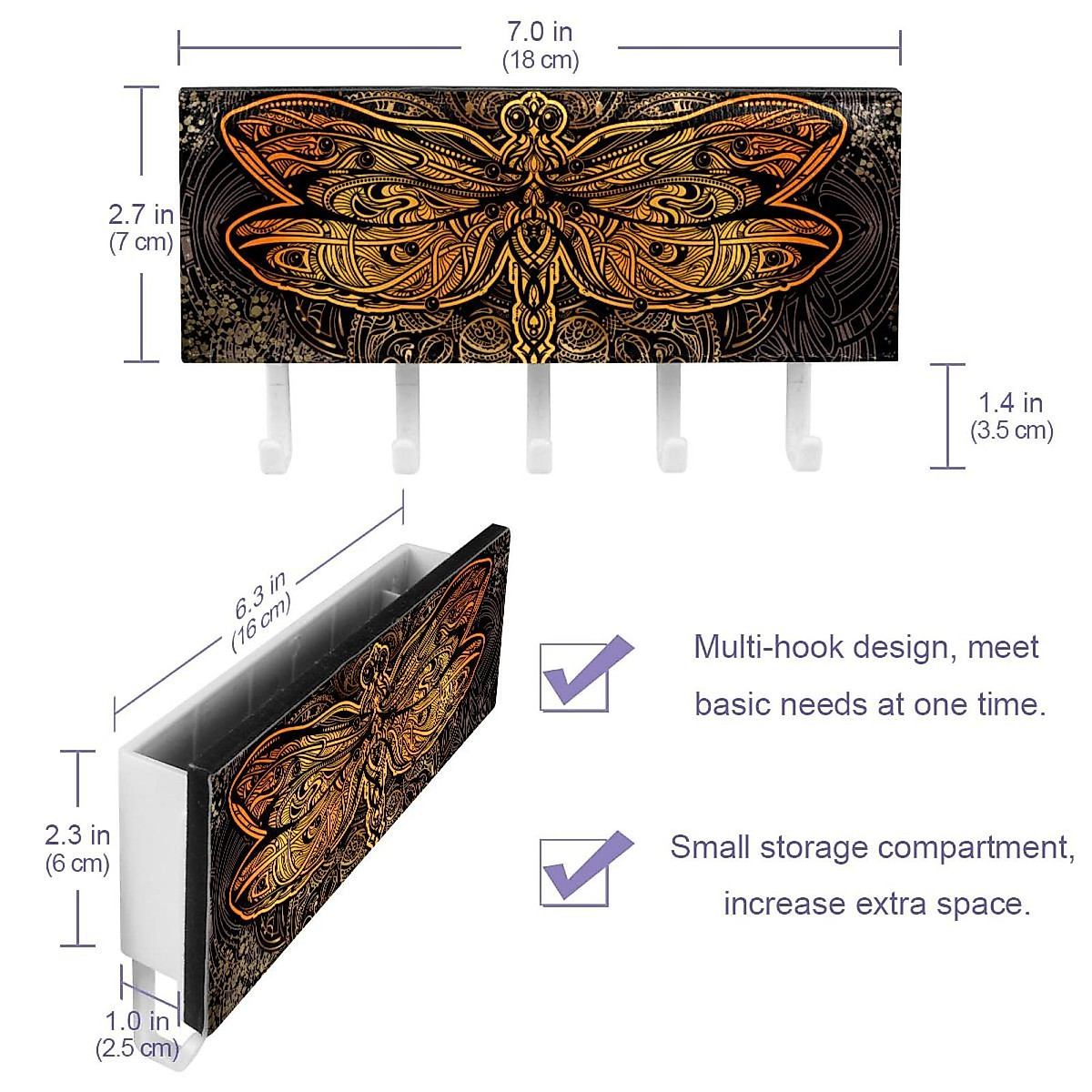 Coat and Hat Hook Rail Wall Hooks, Leather Hook Rack Wall Mounted, Hooks for Hanging Towel Key Purse Kitchenware Dragonfly