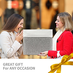 Bagnizer Large Fabric Storage Baskets | 50L Storage Bins, Decorative Linen Closet Baskets with Handles for Organizing, Shelf, Toys, Clothes, Home, Office, Nursery, 17x12x15Inches (Grey&White)