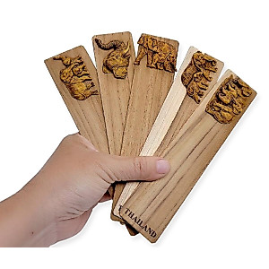 WitnyStore 7" Long Carved Wooden Bookmark Elephant Walking and Baby Lifting Trunk Handmade Unique Craft Accessory Collectibles Gift Souvenir