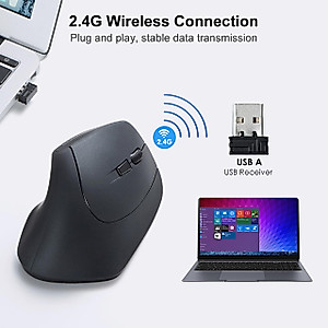 SANWA 2.4G Wireless Ergonomic Mouse, Optical Vertical Computer Mice, Silent Noiseless Click, (800/1200/1600 Adjustable DPI, 6 Buttons) Compatible with MacBook, Laptop, Windows, Mac OS