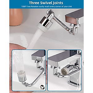 Hibbent 1080° Rotatable Faucet Extender, Swivel Faucet Aerator, Metal Faucet Attachment Dual Function Kitchen Bathroom Sink Sprayer Attachment for Gargle/Eye/Face Washing 15/16'' Male Thread