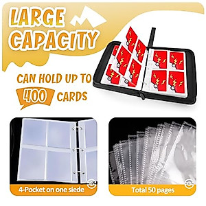 GOROMA Card Binder 4-Pockets, 400 Pockets Card Holder with 50 Removable Sleeves, Trading Card Collector Zipper Album Holder, Red