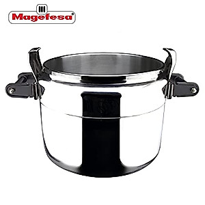 MAGEFESA Chef Pressure Cooker has a Thermodiffusion bottom, 3 Security Systems. 16 Quarts