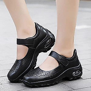 Odema Women's Mary Janes Shoes Breathable Working Nurse Shoes Wedge Walking Shoes Black